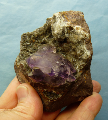 Amethyst Quartz Crystal Group with Calcite, on Basalt