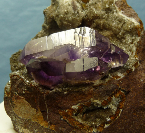 Amethyst Quartz Crystal Group with Calcite, on Basalt